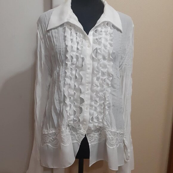 TanJay | Tops | Tanjay Womens White Buttondown Blouse Size 4 Elegant ...
